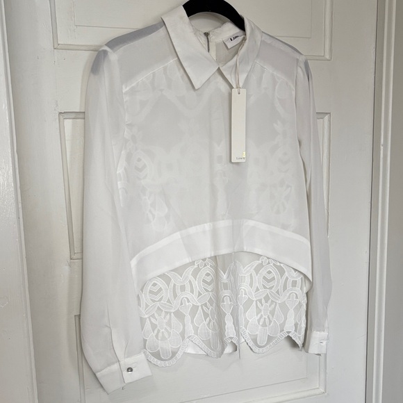 Line & Dot | Tops | Line Dot White Sheer Lace Long Sleeve Blouse Small ...
